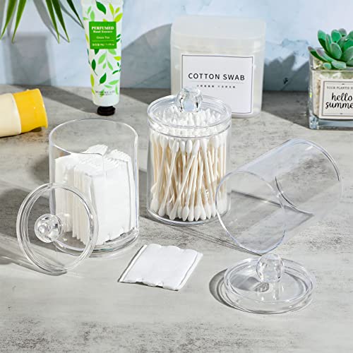 12 Pcs Swab Holder Dispenser Clear Bathroom Jars with Lids Bathroom Organizer Countertop Acrylic Bathroom Canister for Swab, Vanity Makeup Accessories
