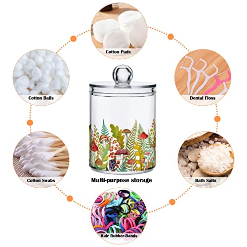 GOODOLD Fall Leaf Mushroom Apothecary Jars with Lids for Bathroom - 10 OZ Qtip Holder Clear Plastic Jar Storage Canister for Cotton Balls, Swabs, Makeup Organizer, 2 Pack