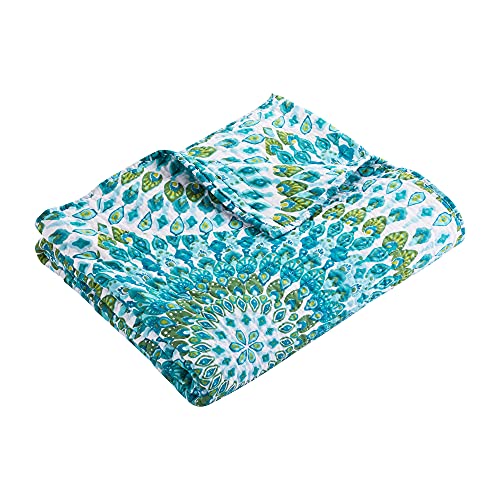 Levtex Home - Mirage Teal - Quilted Throw - 50x60in. - Bright - White and Teal - Reversible Pattern - Cotton Fabric