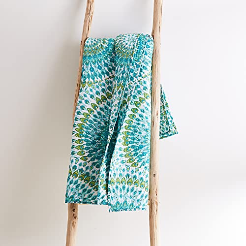 Levtex Home - Mirage Teal - Quilted Throw - 50x60in. - Bright - White and Teal - Reversible Pattern - Cotton Fabric