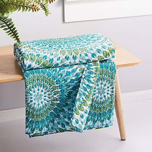 Levtex Home - Mirage Teal - Quilted Throw - 50x60in. - Bright - White and Teal - Reversible Pattern - Cotton Fabric