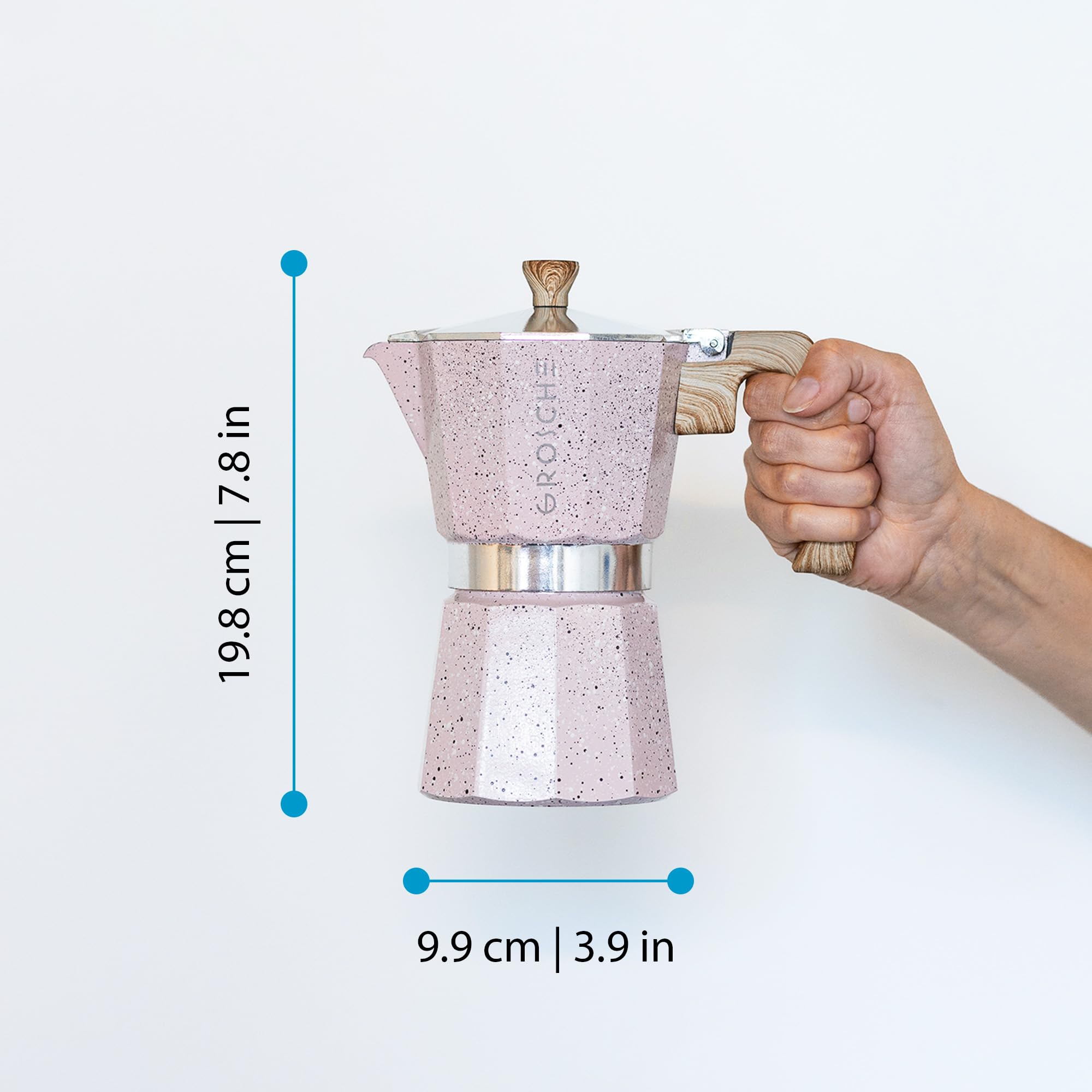 GROSCHE Milano Moka pot, Stovetop Espresso maker, Greca Coffee Maker, Stovetop coffee maker and espresso maker percolator (Pink, 6 cup)