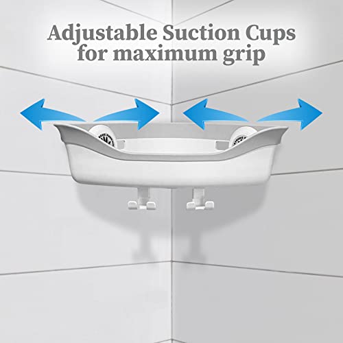 SlipX Solutions Corner Shower Basket Caddy, Storage Organizer, Adjustable Power Lock Suction Cups, 2 Hooks, Holds up to 22 Pounds (White)