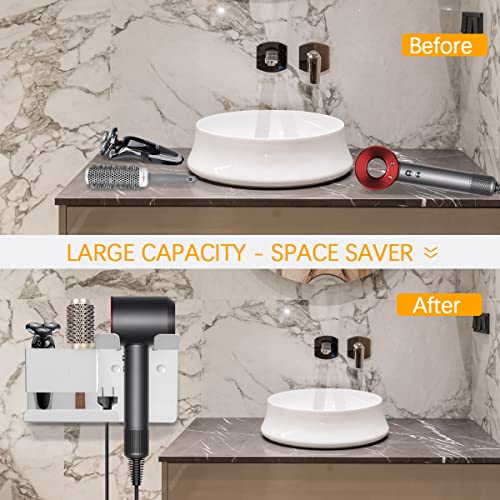 Hair Dryer Holder Wall Mounted, Metal Bathroom Hair Styling Tool Organizer Storage for Blow Dryer Straightener Flat Iron, Hot Hair Tool Holder