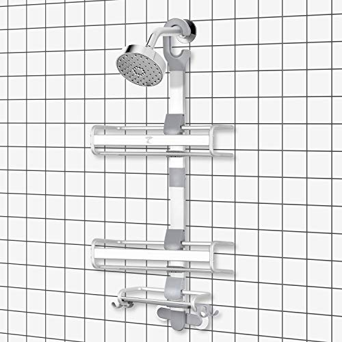 ToiletTree Products Aluminum Rustproof Shower & Bath Caddy - Hanging Storage Organizer with Hooks for Loofahs & Razors - Easy to Assemble Shower Shelf