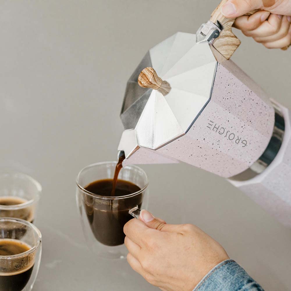 GROSCHE Milano Moka pot, Stovetop Espresso maker, Greca Coffee Maker, Stovetop coffee maker and espresso maker percolator (Pink, 6 cup)