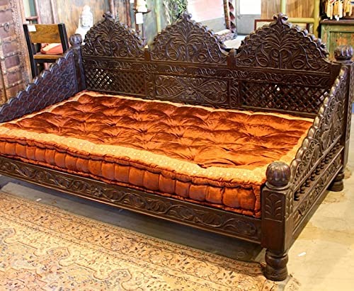 Worldcraft Industries Carved Jhula Day Bed. Twin Size. Handcrafted from Solid Indian Neem Wood (Medium Antique Finish, Day Bed Sofa: 44Dx83Wx40H)