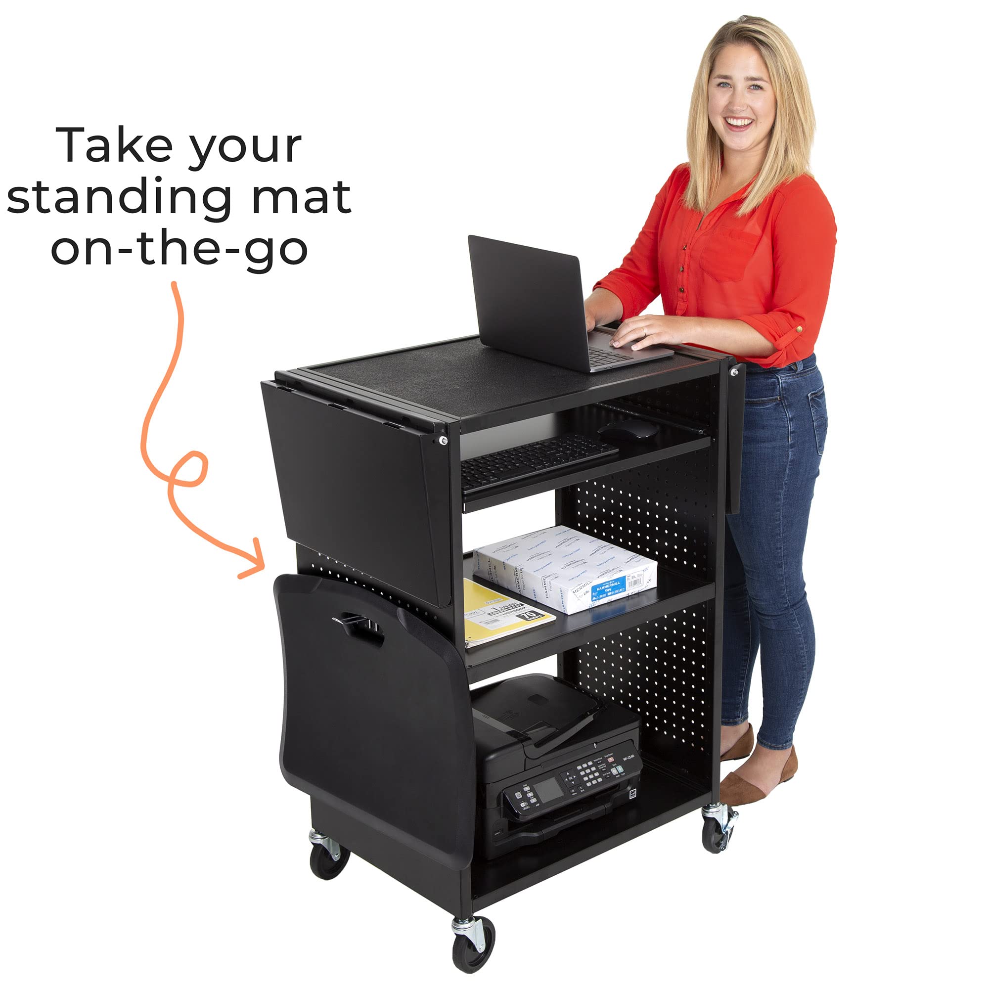 Line Leader Stellar AV Cart | Reimagine Your Teacher Cart with Revolutionary Pegboard Siding & 12 Movable Hooks for Customizable Storage | UL Safety Certified Cart | Keyboard Tray & Drop Leaf Shelving