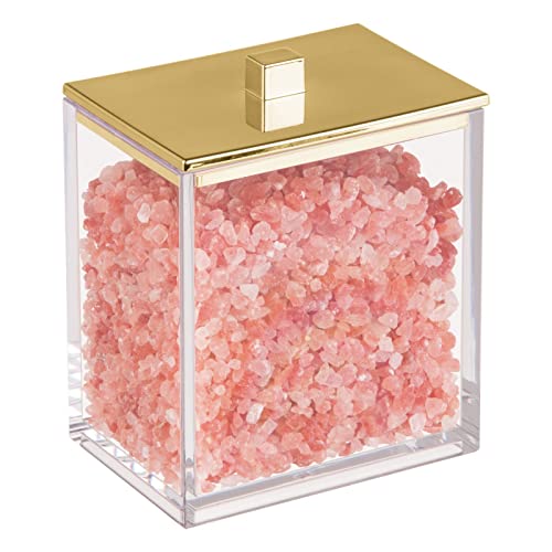 mDesign Plastic Rectangle Apothecary Canister - Organizer for Bathroom Vanity Countertop Shelf Decor - Holds Cotton Swabs, Soap, Makeup, Bath Salts - Lumiere Collection - 3 Pack - Clear/Soft Brass