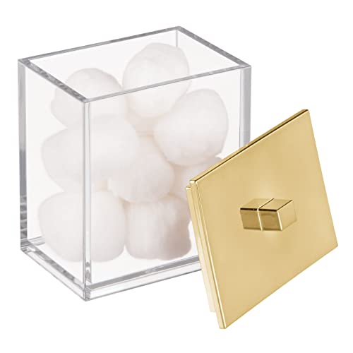 mDesign Plastic Rectangle Apothecary Canister - Organizer for Bathroom Vanity Countertop Shelf Decor - Holds Cotton Swabs, Soap, Makeup, Bath Salts - Lumiere Collection - 3 Pack - Clear/Soft Brass