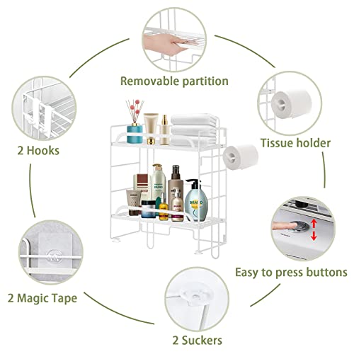 JONZIN Over The Toilet Storage, 2-Tier Large Capacity Bathroom Organizer Shelves, Adjustable Multifunctional Toilet Rack,No Drilling Space Saver with Wall Mounting Design