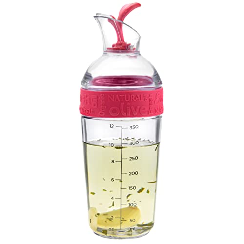 Salad Dressing Shaker For Mixing Ranch And Sauce, One Hand, Leak Proof, Spout Lid for Pouring And Measurement Marks With Good Grip Rubber, Italian Dressing Shaker, And Oil And Vinegar Dispenser - 12oz
