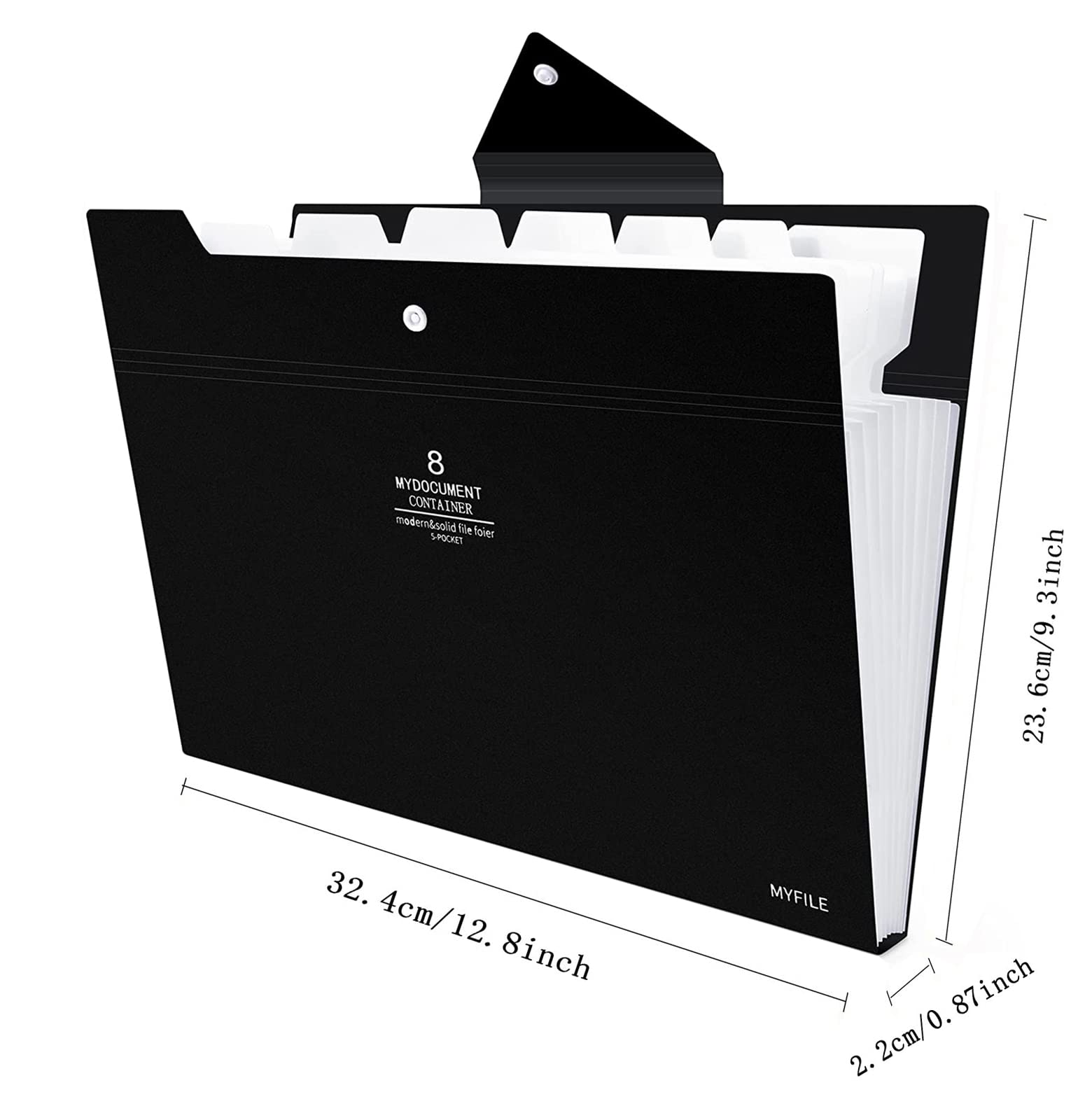 8 Pockets Letter A4 Paper Plastic Expandable Files Folder Snap Closure Accordion Document Organizer for School Office Home (Black)