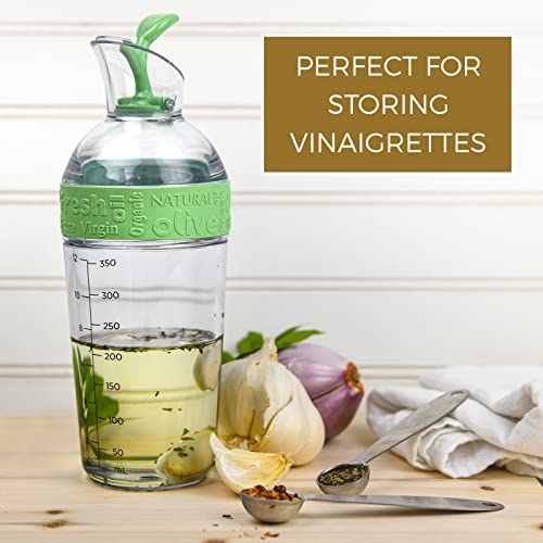 Salad Dressing Shaker For Mixing Ranch And Sauce, One Hand, Leak Proof, Spout Lid for Pouring And Measurement Marks With Good Grip Rubber, Italian Dressing Shaker, And Oil And Vinegar Dispenser - 12oz