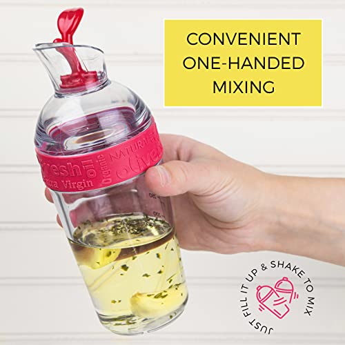 Salad Dressing Shaker For Mixing Ranch And Sauce, One Hand, Leak Proof, Spout Lid for Pouring And Measurement Marks With Good Grip Rubber, Italian Dressing Shaker, And Oil And Vinegar Dispenser - 12oz