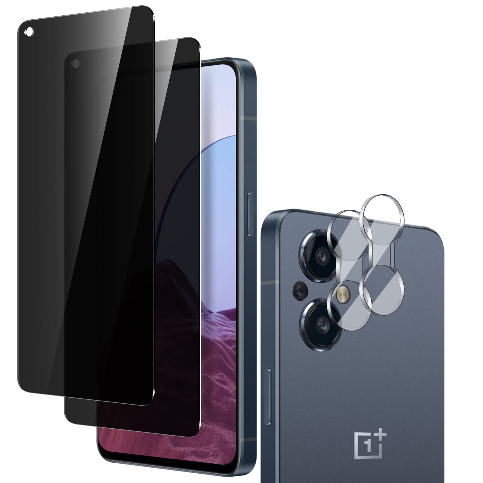 [2+2] Pack Privacy Screen Protector Design for OnePlus Nord N20 5G, 2 Pack Anti-spy Screen Protector 9H Tempered Glass and 2 Pack Camera Lens Protector, Bubble Free, Anti-Scratch, Case-Friendly (OnePlus Nord N20 6.43 inch)