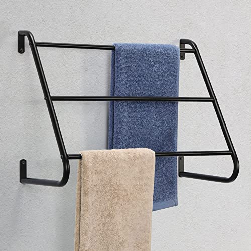 Bathroom Towel Bar, Metal Towel Rack Wall Mounted, 3-Tier Tower Holder Bar Space Saving Towel Racks for Bathroom Black