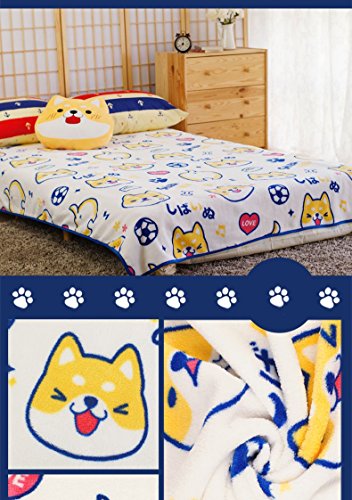 Flannel Fleece Throw Blanket, Cute Shiba Inu Micro Fleece Soft Blanket Throw Blanket