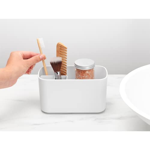Brabantia Renew Bathroom Caddy (White) - Compartments for Toothbrushes, Toothpaste, Soap etc - Nonslip Base and Drainage Holes
