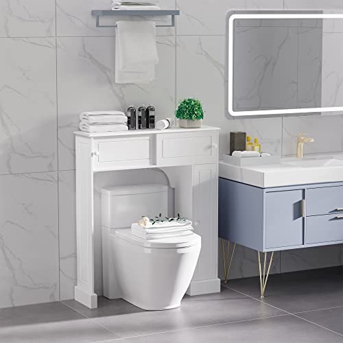 HOMCOM Freestanding Over The Toilet Bathroom Cabinet with Adjustable Shelves, Toilet Rack, Space Saver, Wooden Bathroom Storage Organizer