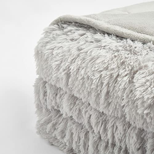 Sienna Fluffy Fleece Weighted Blankets for Adults Plush Fuzzy Warm Blanket Throw - Silver, 50" x 70" - 13.2lbs Heavy Blanket for Winter Reversible All-Season Summer Fall