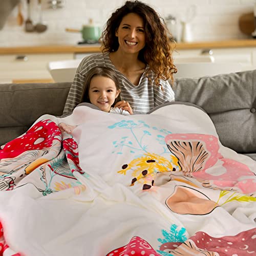 Red Mushroom Blanket, Mushroom Throw Blanket Women Men Kids Cozy Super Soft Flannel Double Layer Plush Bed Blanket ,All Season Blanket Gifts,50x60inch…