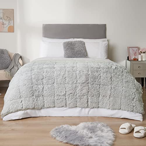 Sienna Fluffy Fleece Weighted Blankets for Adults Plush Fuzzy Warm Blanket Throw - Silver, 50" x 70" - 13.2lbs Heavy Blanket for Winter Reversible All-Season Summer Fall