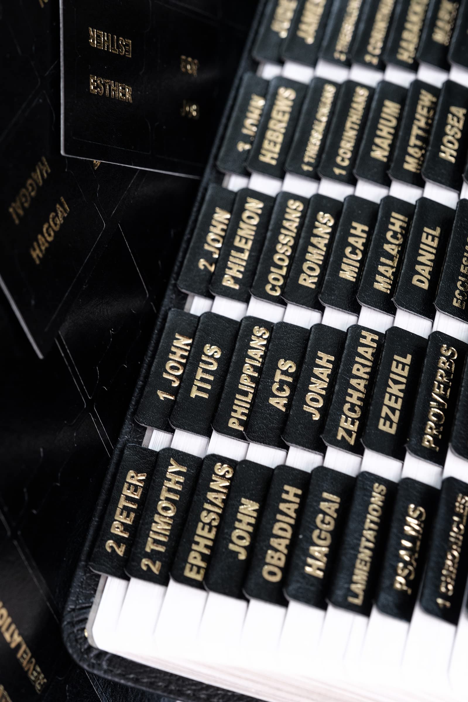 UPAFEXXI-Leather Bible Tabs, Bible Tabs for Women and Men(Gold Foil Lettering) Large Print Stickers, Easy to Read and Apply, 80 Chapters Labels for Easy Navigation(Black)