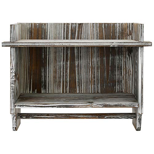 MyGift Wall Mounted Torched Wood Bathroom Shelf Organizer, 2 Tier Display Rack with Hanging Towel Bar