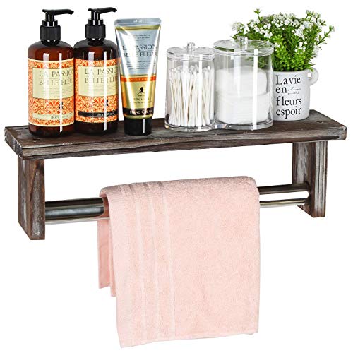 J JACKCUBE DESIGN Rustic Bathroom Shelf Towel Rack Bathroom Shelf Organizer Stainless Towel Bar Hanger Farmhouse Décor Over Toilet - MK608A
