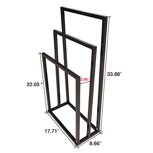 TSLY Metal Towel Rack 3 Bars Freestanding Drying Shelf 3 Tier Storage Organizer Washcloths Holder for Bathroom (Black)