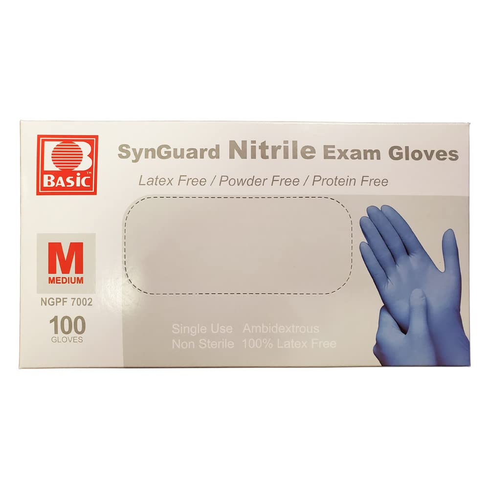 PetroStone Energy Disposable SynGuard Nitrile Exam Gloves NGPF7002, Powder Free, Latex Free, Protein Free, Medical Grade, Blue, Medium, 10 Boxes (1000 Count)