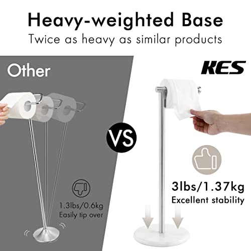 KES Standing Towel Rack & Natural Marble Toilet Paper Holder Stand, SUS304 Stainless Steel Brushed Finish, BTH217-2+BPH284S1-2