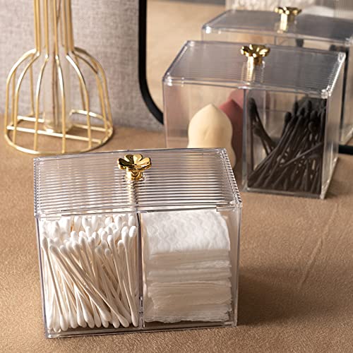 Hexsveyo Qtip Holder Dispenser Bathroom Jar, Cotton Swab Holder With Lids Set, Storage Organizer Box Apothecary Jars Dispenser For Cotton Ball, Cotton Swab, Cotton Round Pads, Floss