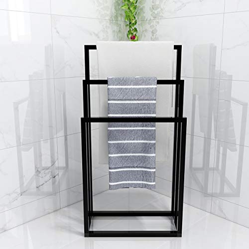 TSLY Metal Towel Rack 3 Bars Freestanding Drying Shelf 3 Tier Storage Organizer Washcloths Holder for Bathroom (Black)