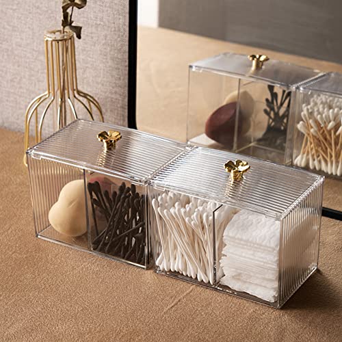 Hexsveyo Qtip Holder Dispenser Bathroom Jar, Cotton Swab Holder With Lids Set, Storage Organizer Box Apothecary Jars Dispenser For Cotton Ball, Cotton Swab, Cotton Round Pads, Floss