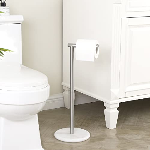 KES Standing Towel Rack & Natural Marble Toilet Paper Holder Stand, SUS304 Stainless Steel Brushed Finish, BTH217-2+BPH284S1-2