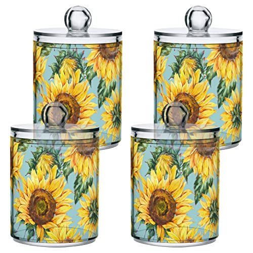 Sletend Sunflower Painting 4 Pack Plastic Qtips Holder Bathroom Container Storage Holder Vanity Canister Jar for Cotton Swabs,Bath Salts,Makeup Sponges,Hair Accessories
