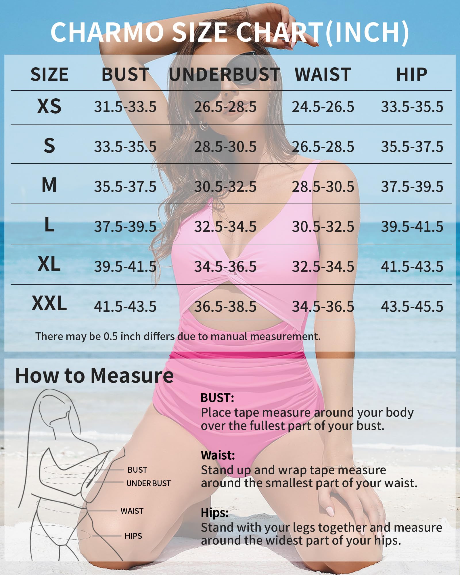 Charmo Womens One Piece Swimsuit Ruched Tummy Control High Cut Backless V Neck Bathing Suits Swimwear Black Large