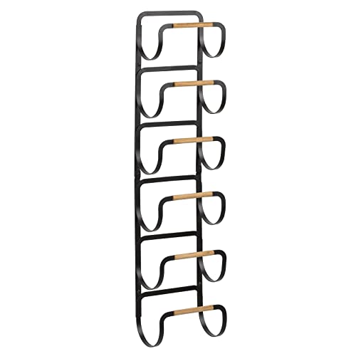 mDesign Wall Mount Towel Storage Rack for Bathroom - 6-Tier Hanging Organizer Mounted Holder Shelf for Multiple Bath Towels or Robes - Steel Metal and Wood - Yami Collection - Matte Black/Natural