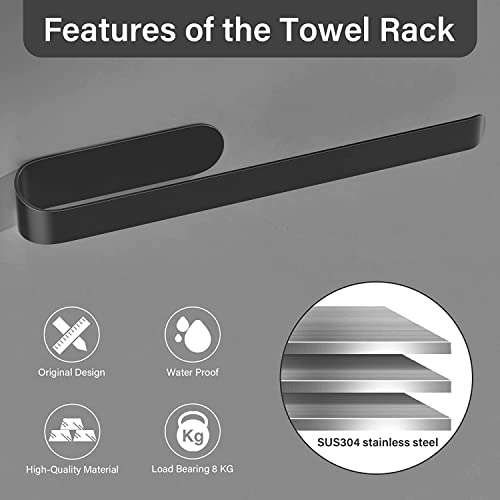 Oukimly Towel Rack Wall Mounted SUS304 Stainless Steel Bathroom Towel Holder No Drilling Hand Towel Ring, Roll Towel Racks Waterproof Towel Organizer for Towels Washcloths (15Inch, Matte Black)