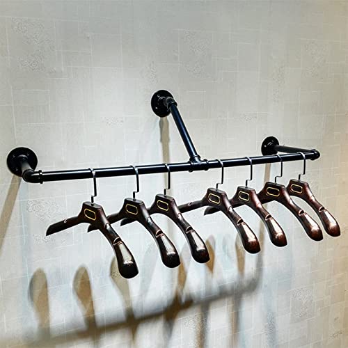 FURVOKIA Industrial Retro Wall Mounted Pipe Shelf Bathroom Hanging Towel Rack,Metal Bedroom Clothing Rod Garment Rack (One Pipe Shelves, Black, 31.5" L x 11.8" D)