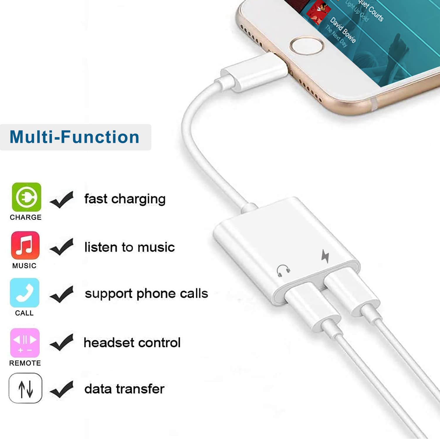 Apple MFi Certified 2 in 1 Dual Lightning Aux Charge Adapter, iPhone Headphones Splitter for iPhone 13 12 11 XS XR X 8 7 6 Support Audio+Charge+Call+Music Volume Control - 2 Pack