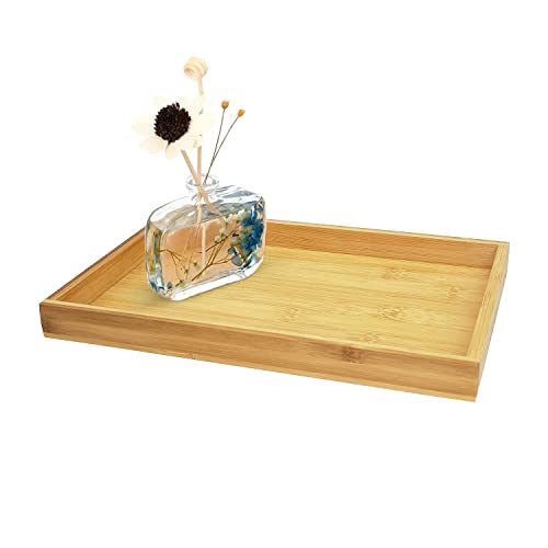 Bamboo Vanity Tray Bathroom Wooden Tray Makeup Counter Tray Wood Serving Tray for Bathroom Home Decor Holds Cosmetics, Perfume, Tissues, Candles, Towels, Soap, 11.5 x 7.9 x 0.9 inch