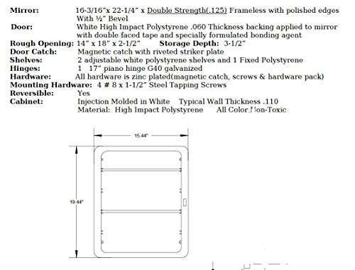 American Pride 9622WBAR12 β Recessed Frameless Beveled Polished Edge Mirror Medicine Cabinet 16" x 22"