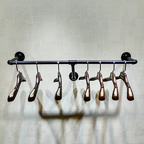 FURVOKIA Industrial Retro Wall Mounted Pipe Shelf Bathroom Hanging Towel Rack,Metal Bedroom Clothing Rod Garment Rack (One Pipe Shelves, Black, 31.5" L x 11.8" D)