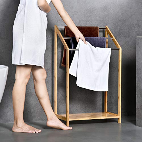ToiletTree Products Bamboo Towel Rack Holder for Bathrooms (3 Tier) - Freestanding Beach Towel & Poolside Rack with Bottom Storage Shelf β Organizer for Bath, Hand Towel, Wash Cloths
