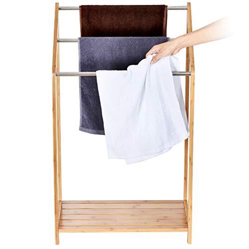 ToiletTree Products Bamboo Towel Rack Holder for Bathrooms (3 Tier) - Freestanding Beach Towel & Poolside Rack with Bottom Storage Shelf β Organizer for Bath, Hand Towel, Wash Cloths
