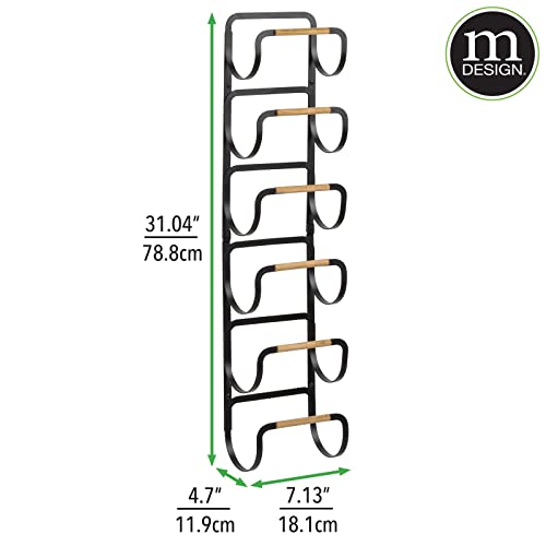 mDesign Wall Mount Towel Storage Rack for Bathroom - 6-Tier Hanging Organizer Mounted Holder Shelf for Multiple Bath Towels or Robes - Steel Metal and Wood - Yami Collection - Matte Black/Natural