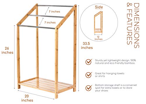 ToiletTree Products Bamboo Towel Rack Holder for Bathrooms (3 Tier) - Freestanding Beach Towel & Poolside Rack with Bottom Storage Shelf β Organizer for Bath, Hand Towel, Wash Cloths